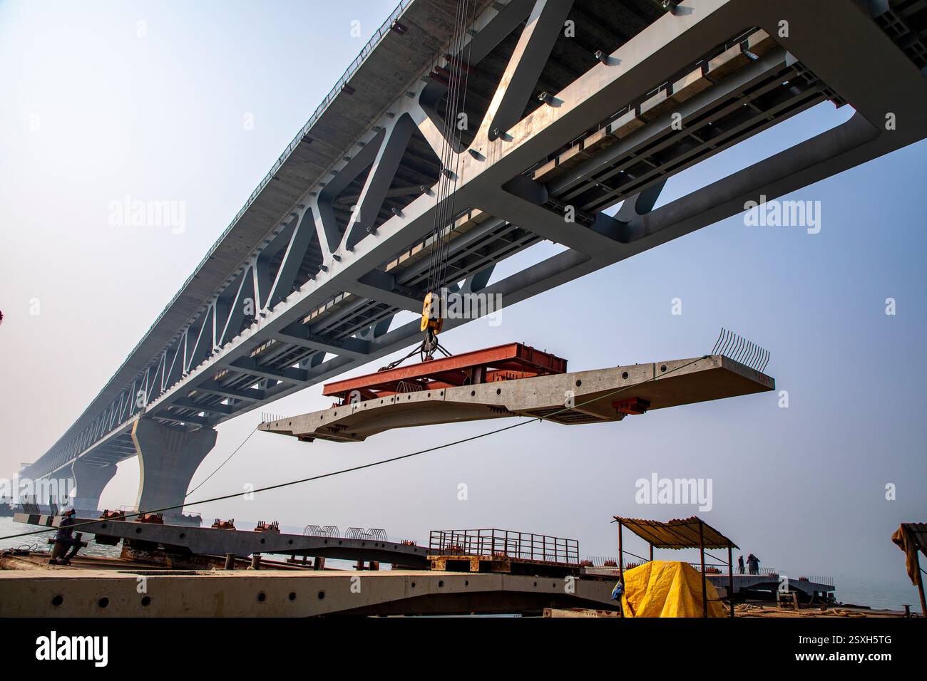 The under-construction Padma Multipurpose Bridge spanning the Padma ...