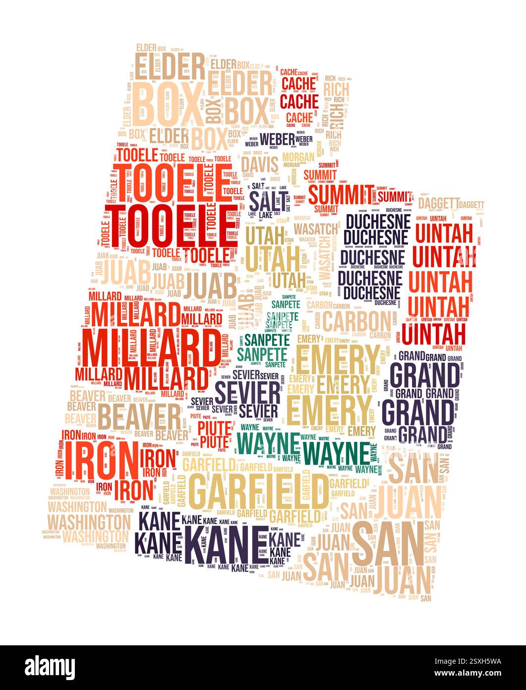 Utah Word Cloud. State shape with county division. Utah typography ...