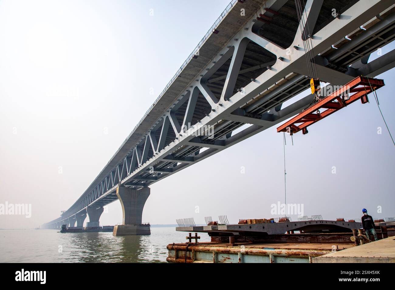 The under-construction Padma Multipurpose Bridge spanning the Padma ...