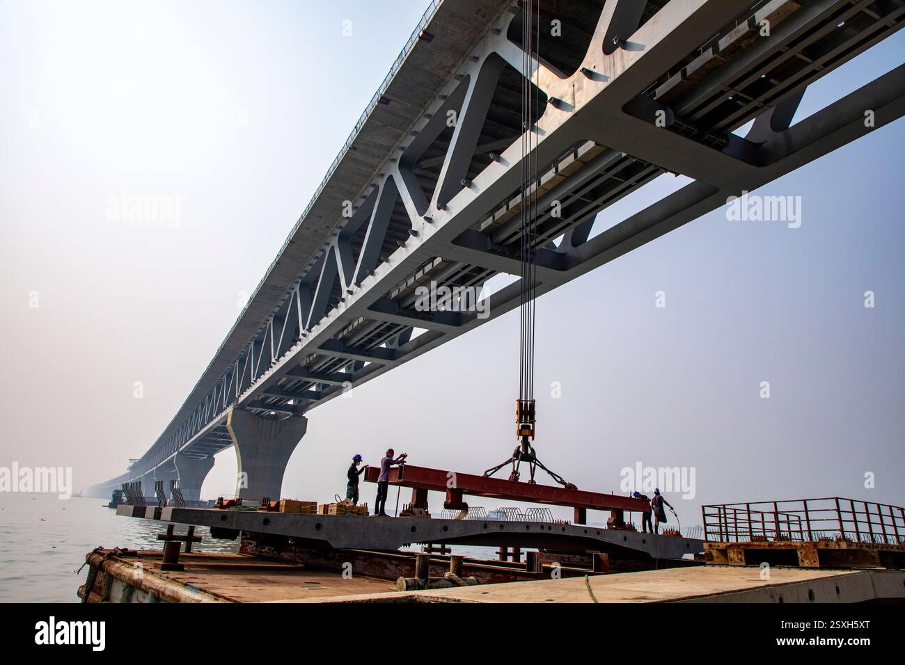 The under-construction Padma Multipurpose Bridge spanning the Padma ...
