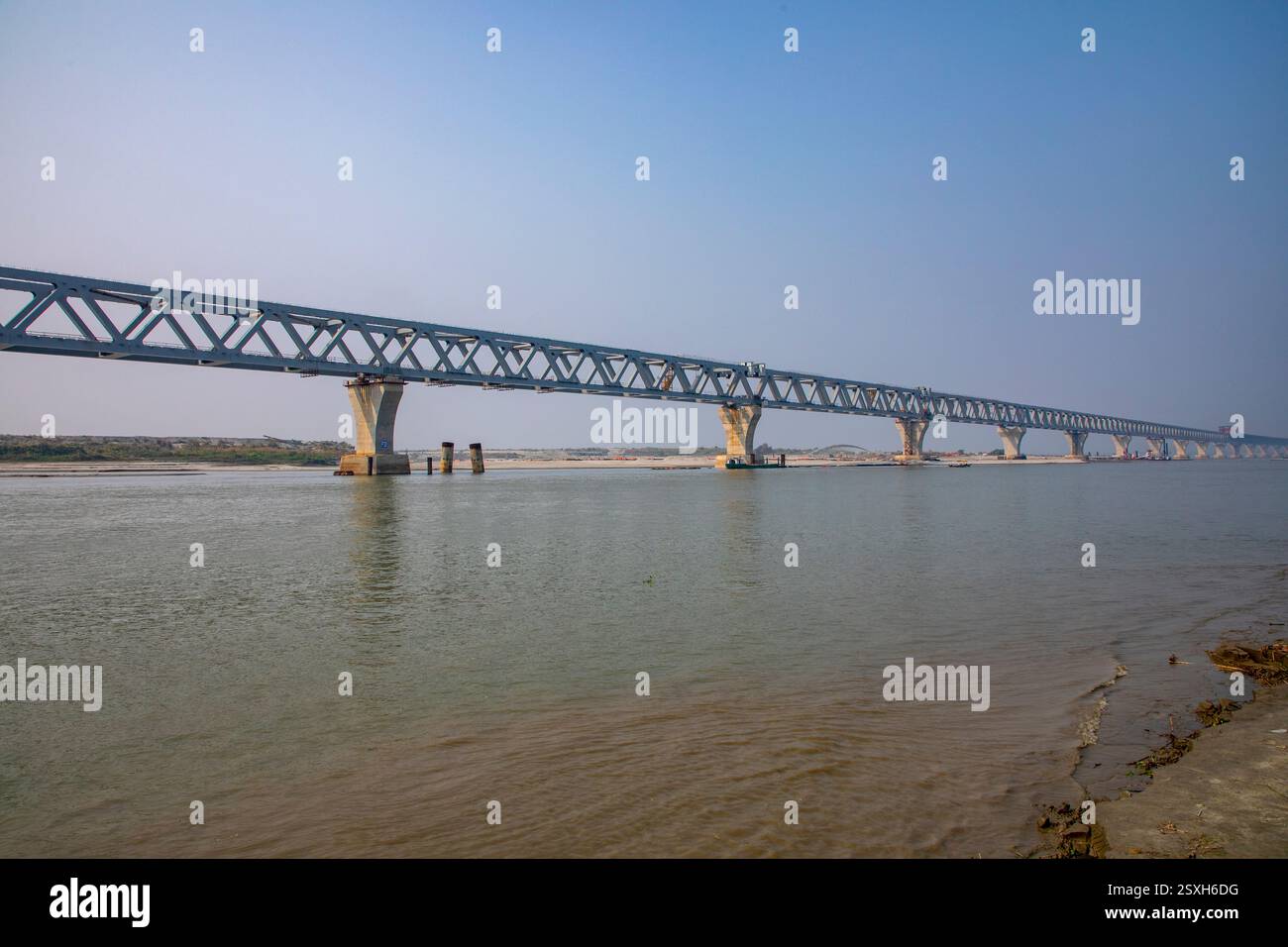 The under-construction Padma Multipurpose Bridge spanning the Padma ...