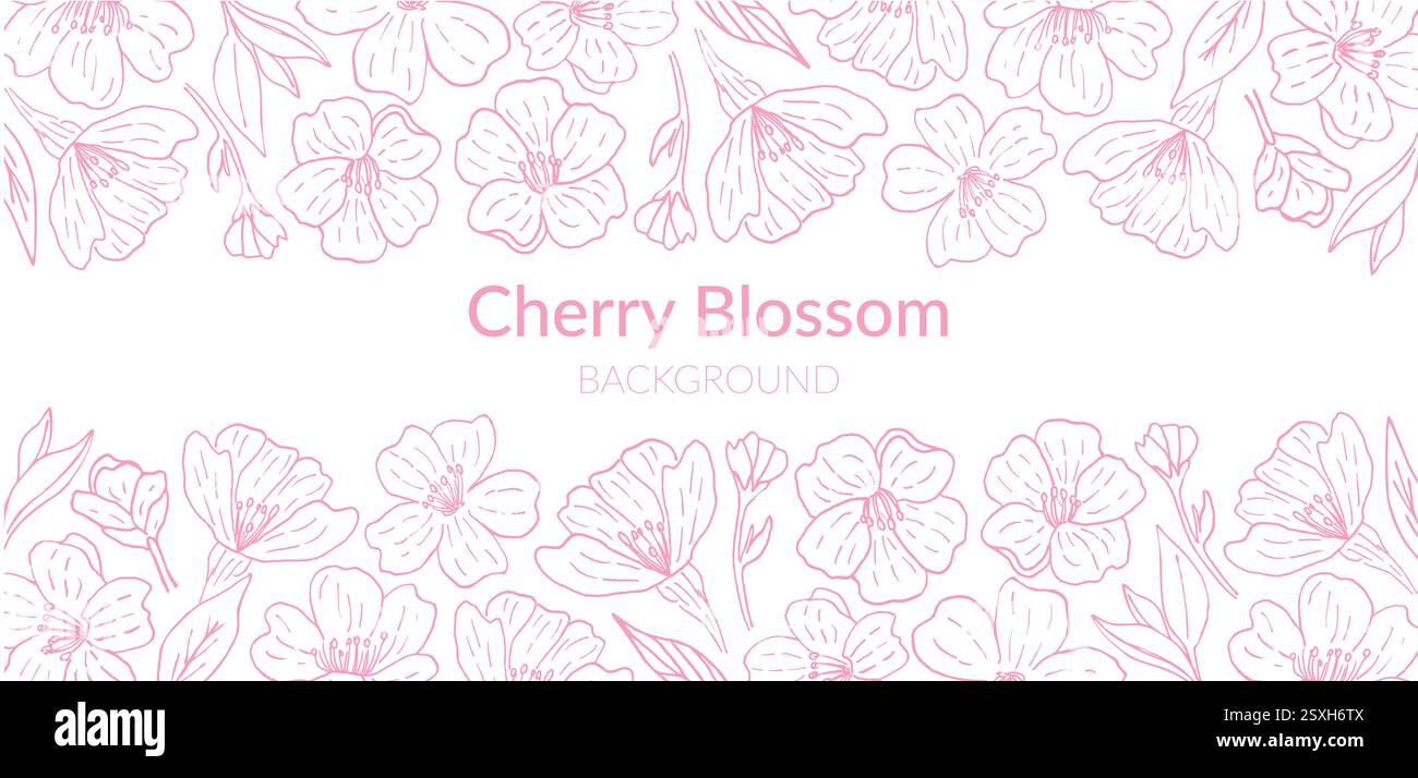 Template for an invitation banner with pink cherry blossoms. The frame ...