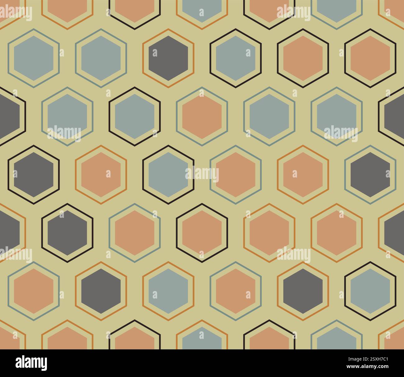 Mosaic background. Hexagon mosaic cells with padding and inner solid cells. Large honeycomb ...