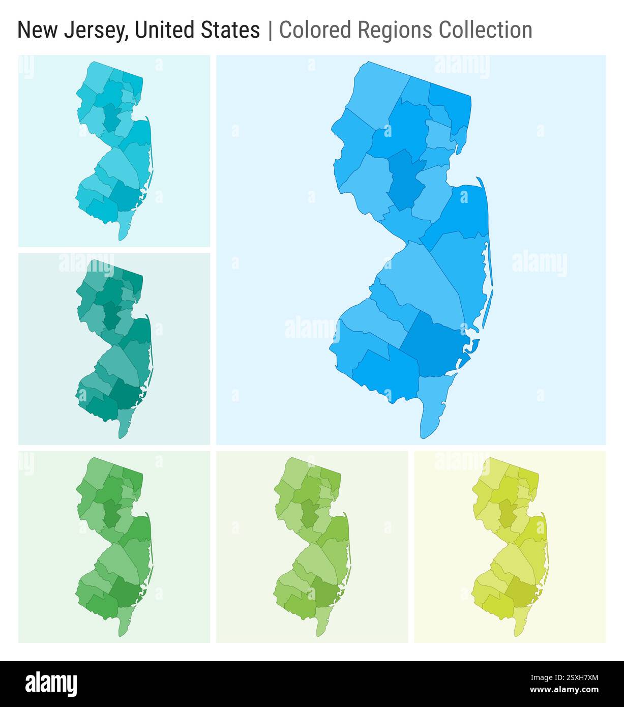 New Jersey, United States. Map collection. State shape. Colored ...