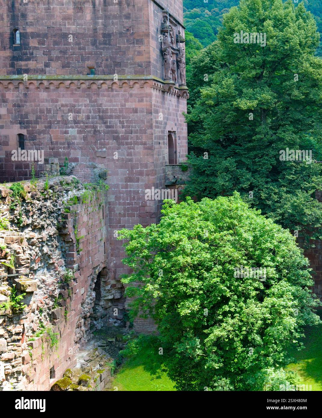 An ancient, partially ruined brick structure from Heidelberg Castle in ...