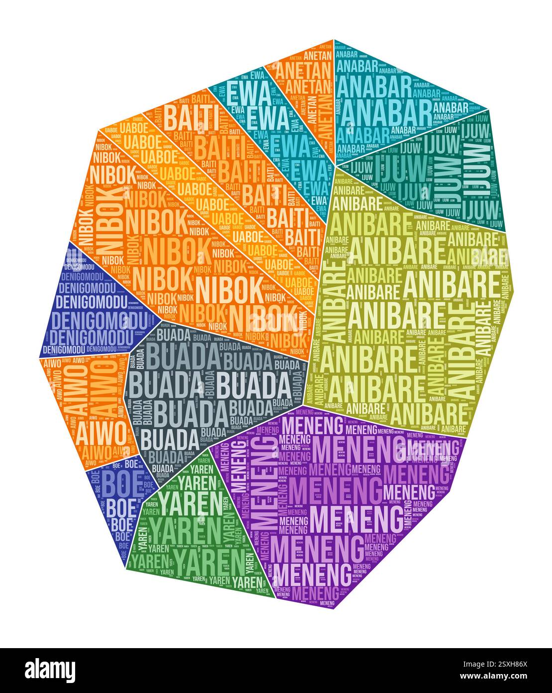 Nauru shape. Country word cloud with region division. Nauru colored ...