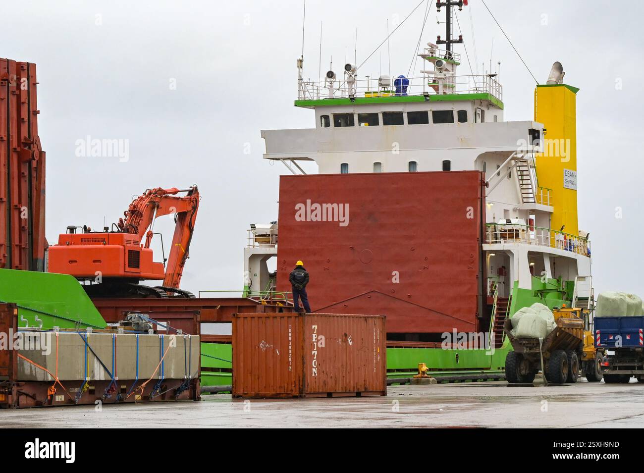 Qaqortoq, Greenland - 28 August 2024: Cargo ship North Viking unloading ...
