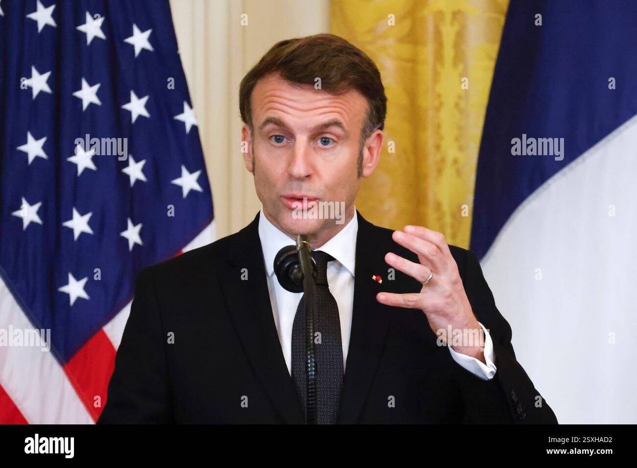 France's President Emmanuel Macron speaks during a joint press ...