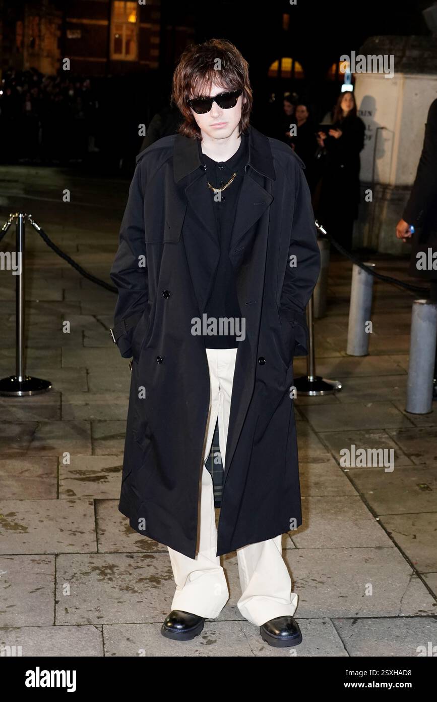Gene Gallagher arriving at the Burberry show at Tate Britain, London ...