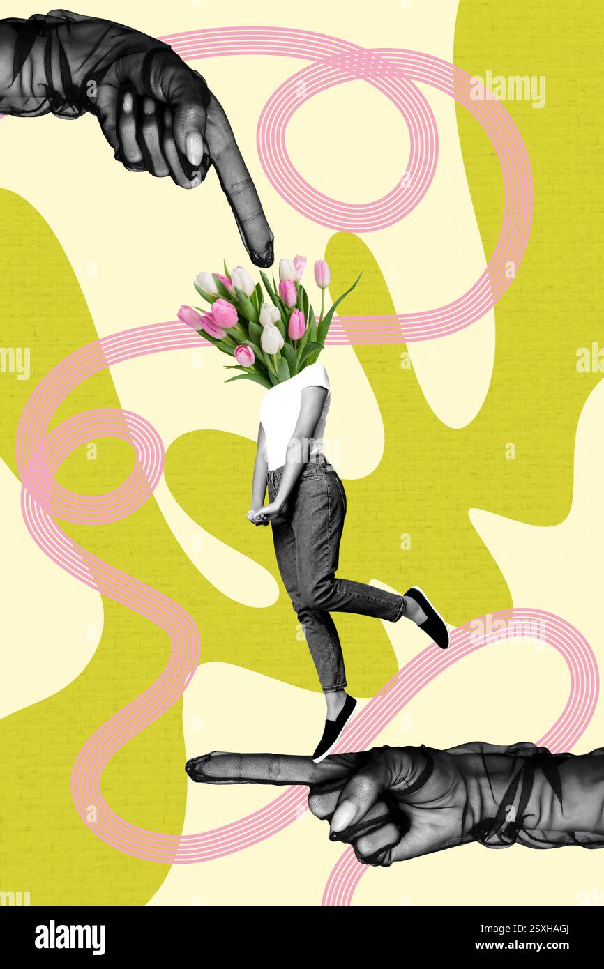 3D collage trend artwork sketch poster of flora springtime holiday ...