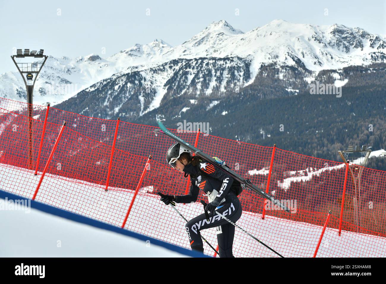 Bormio, Italy. 23rd Feb, 2025. HAFEMAN HALI (USA) uphill on foot during ...
