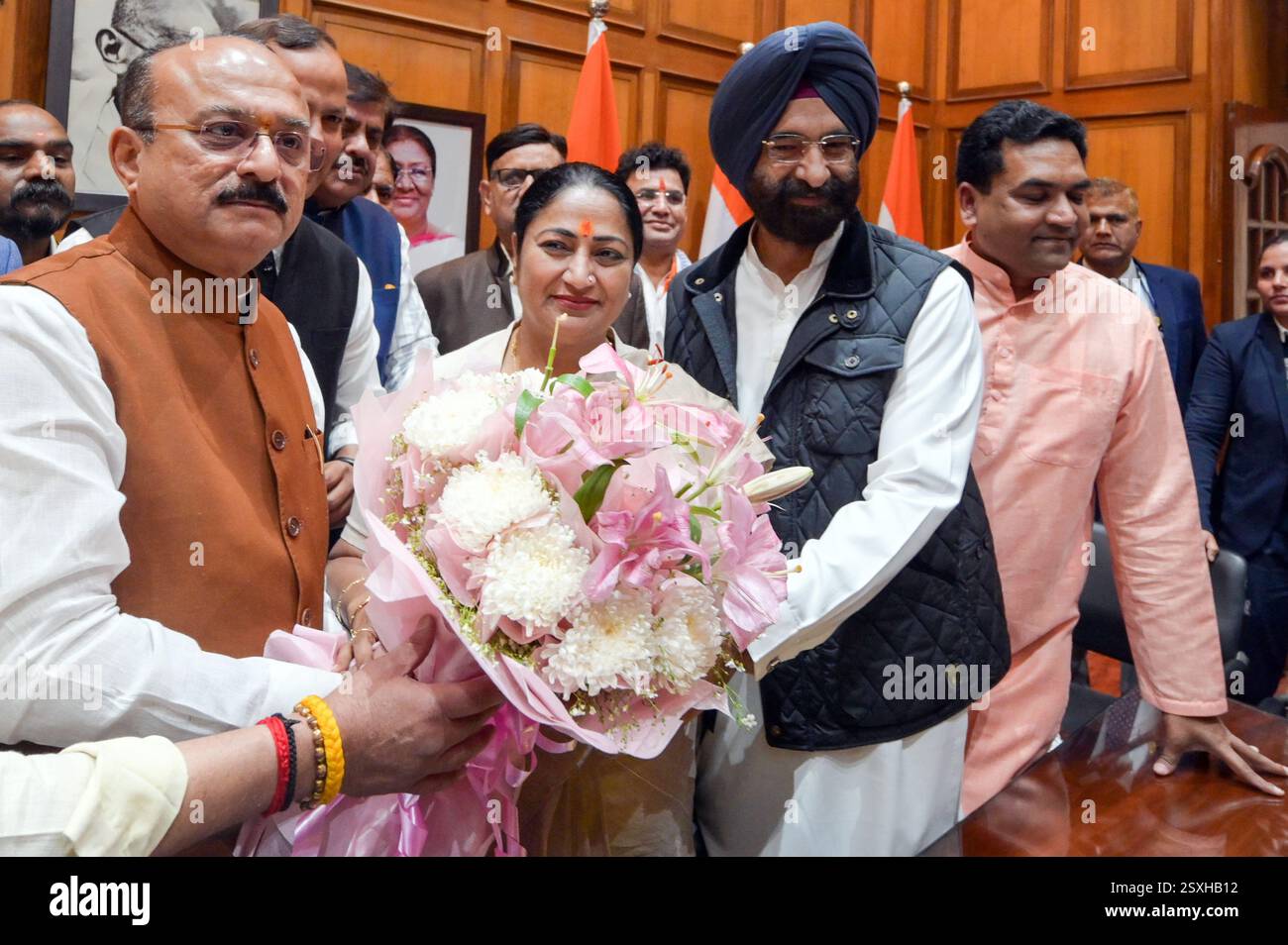 NEW DELHI, INDIA - FEBRUARY 24: Delhi Chief Minister Rekha Gupta With her Cabinet ministers ...