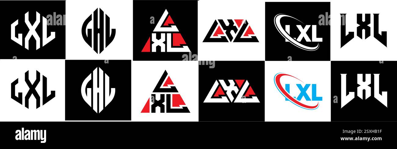 LXL letter logo design in six style. LXL polygon, circle, triangle ...