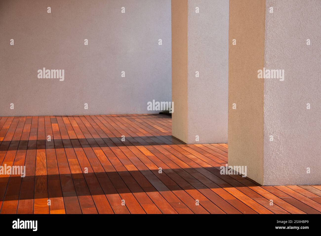 Modern architecture atrium house with concrete walls and hardwood deck ...