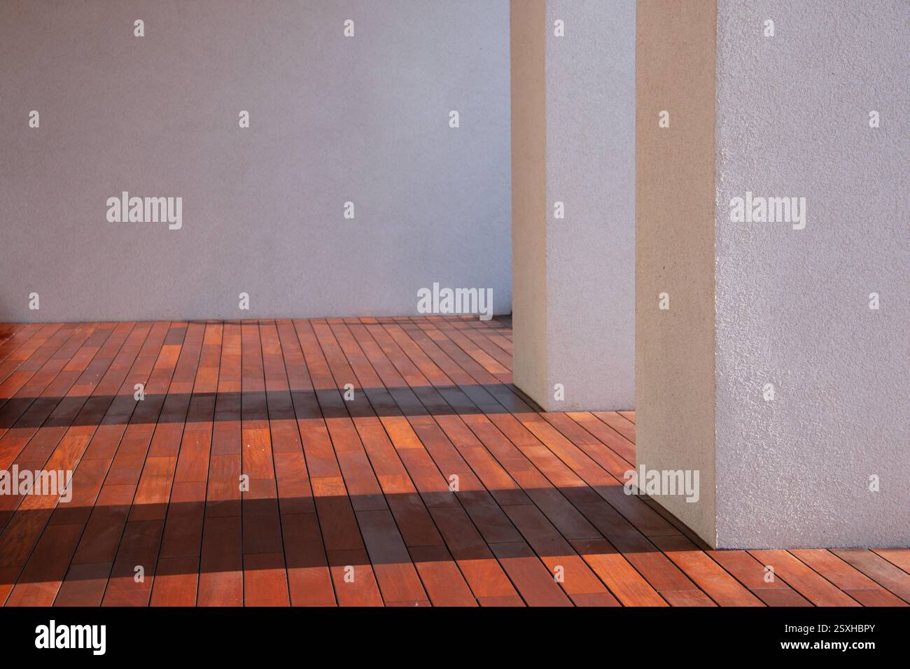 Modern architecture atrium house with concrete walls and hardwood deck ...