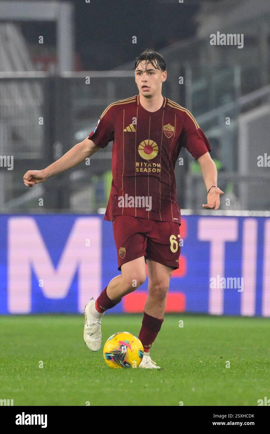 Rome, Italy. 24th Feb, 2025. Romaâ??s Niccolo Pisilli during the ...