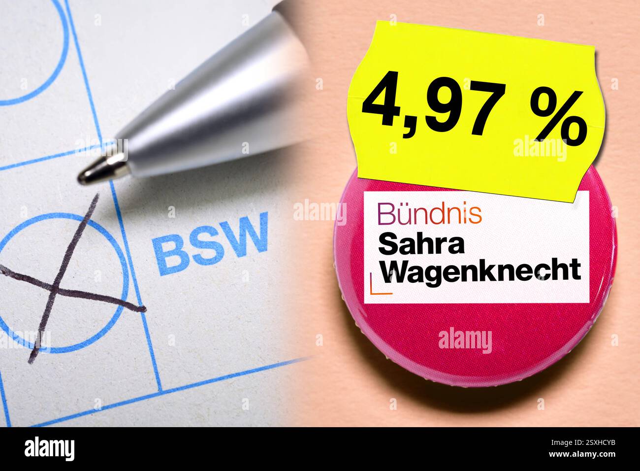 FOTOMONTAGE, Parteianstecker vom Bündnis Sahra Wagenknecht, Stimmzettel ...