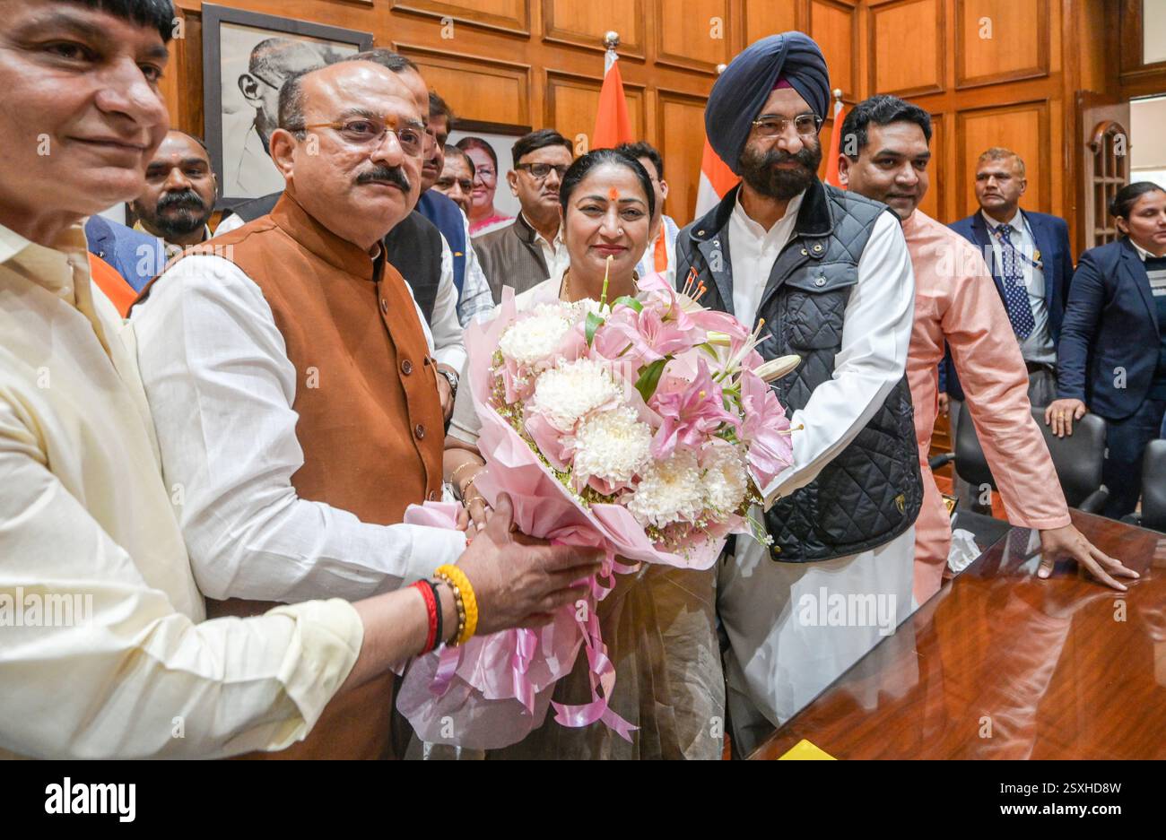 NEW DELHI, INDIA - FEBRUARY 24: Delhi Chief Minister Rekha Gupta With her Cabinet ministers ...