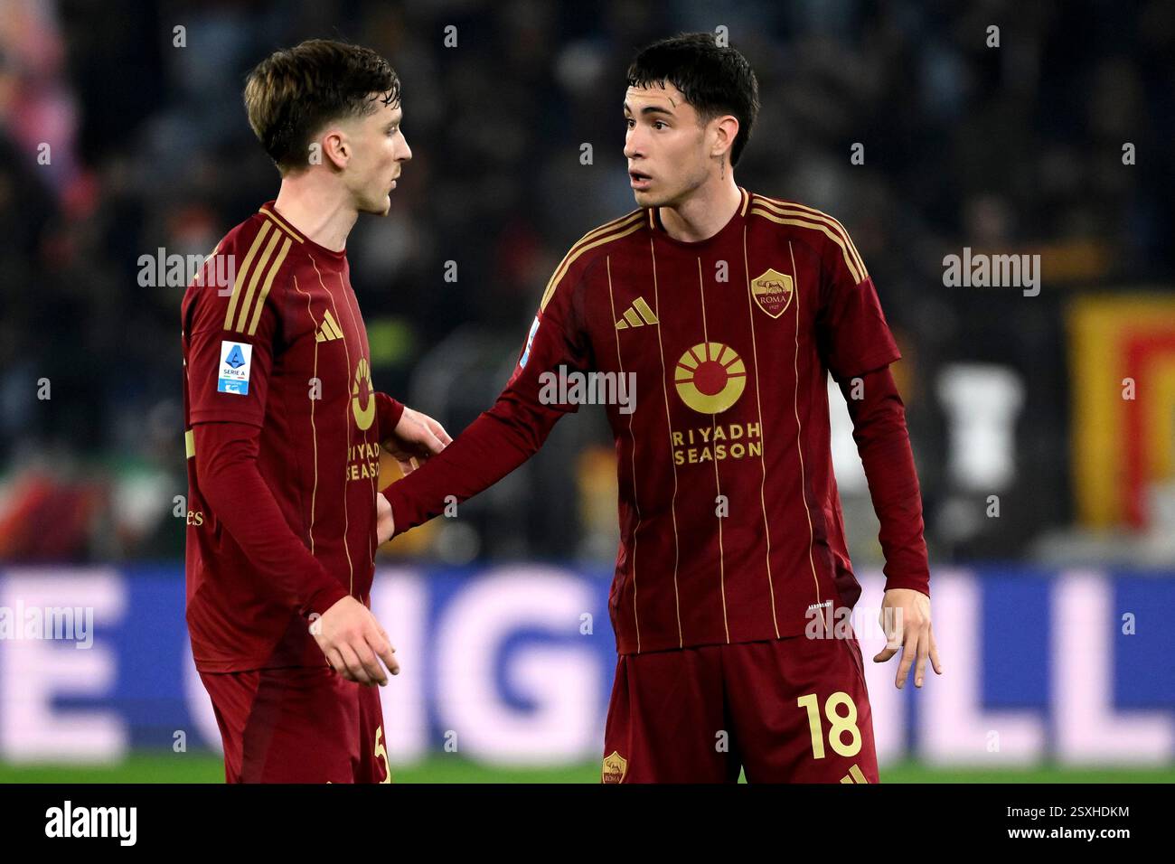 Rome, Italy. 24th Feb, 2025. Alexis Saelemaekers and Matias Soule of AS ...
