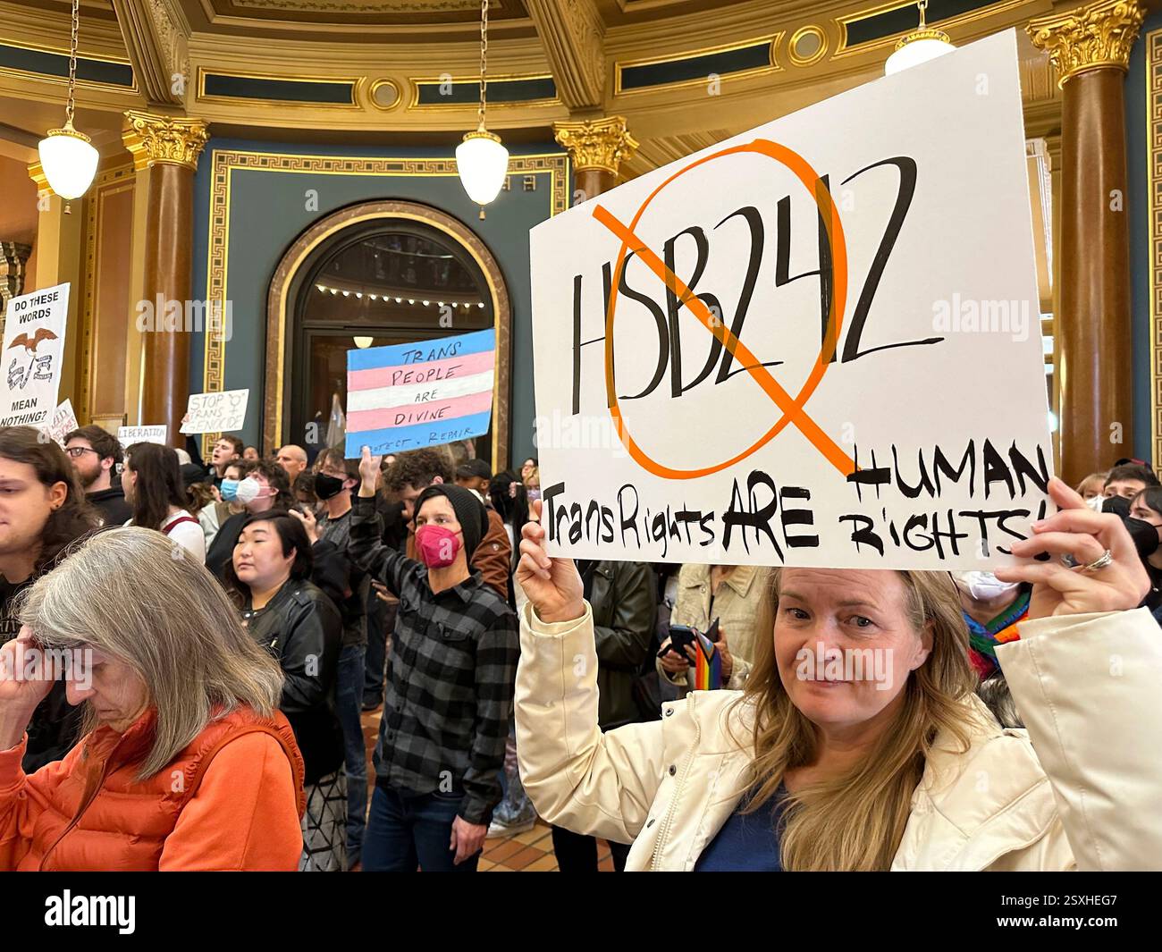 Protesters filled the Iowa state Capitol in Des Moines on Monday, Feb ...