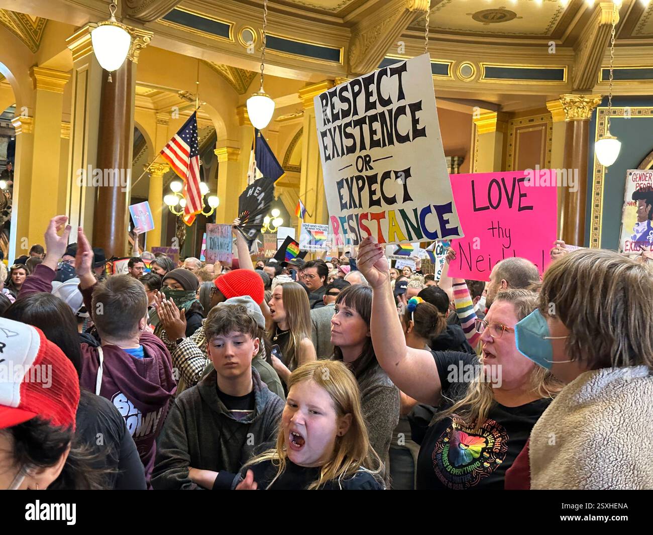 Protesters filled the Iowa state Capitol in Des Moines on Monday, Feb ...