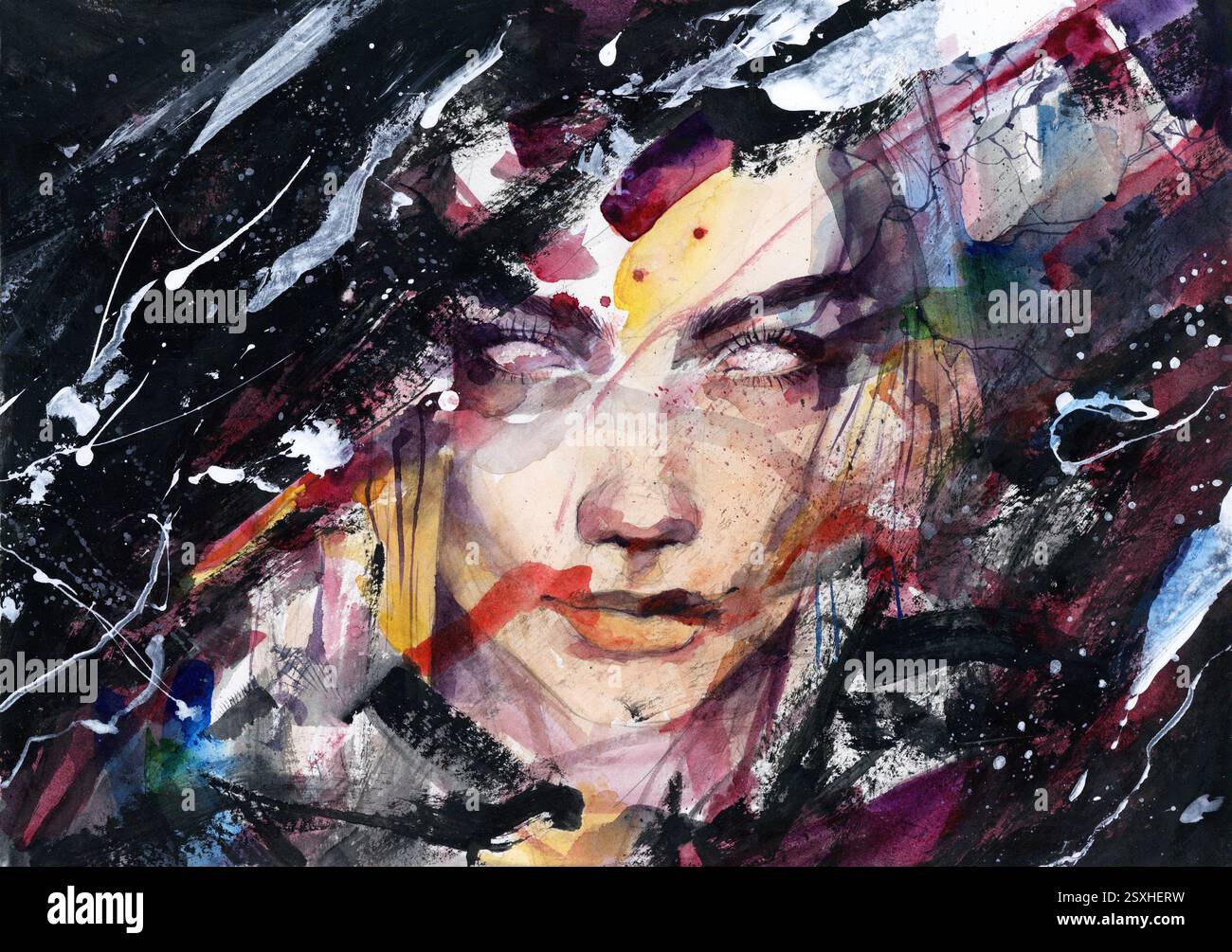 Creepy, distressed, macabre woman portrait face painting artwork ...