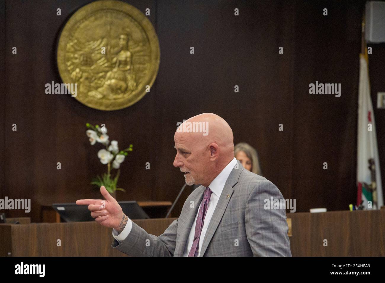 Defense attorney Cameron J. Talley argues during opening statements ...