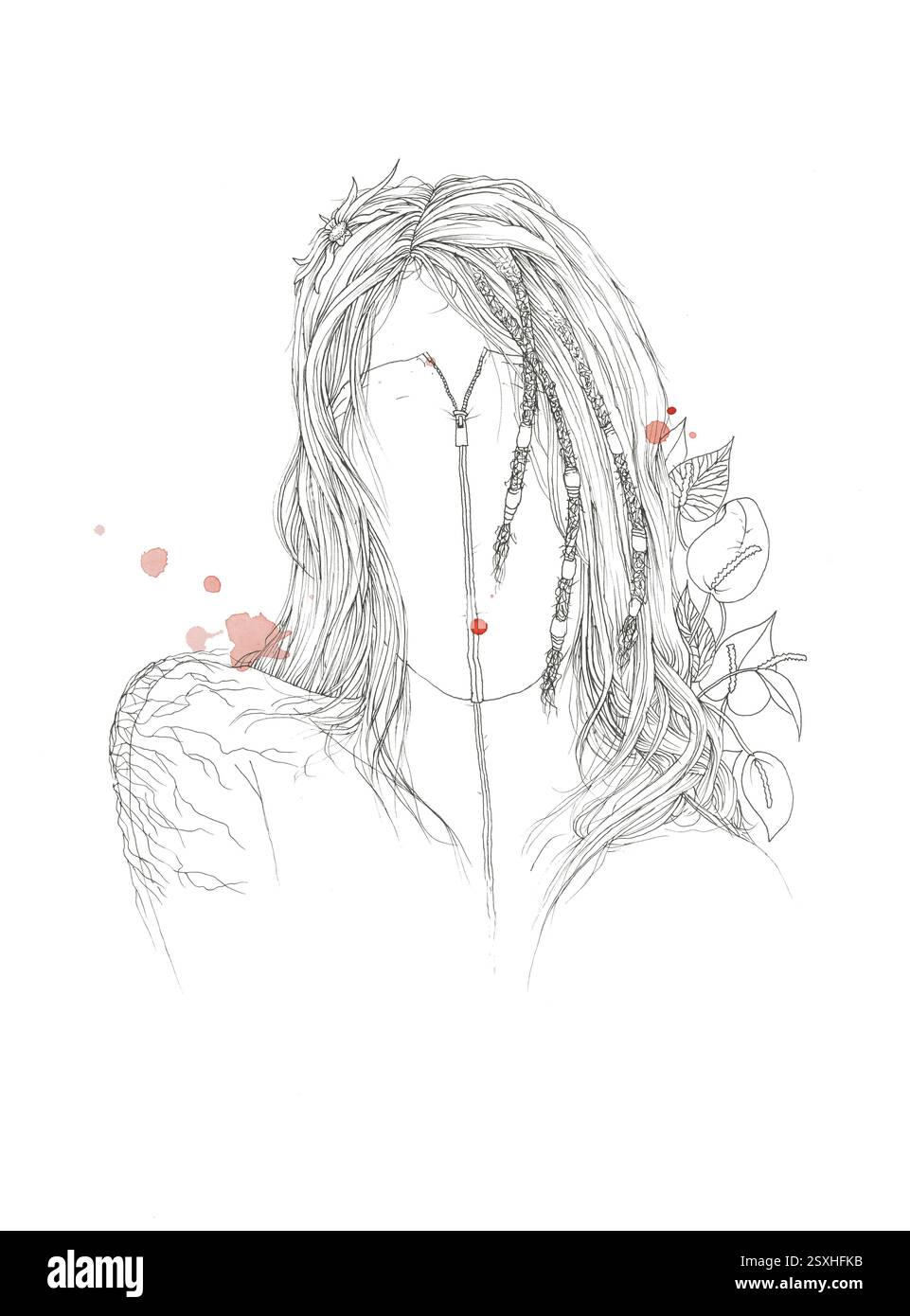 Fragile, constrained woman portrait artwork. Fear, hostage, hiding from ...