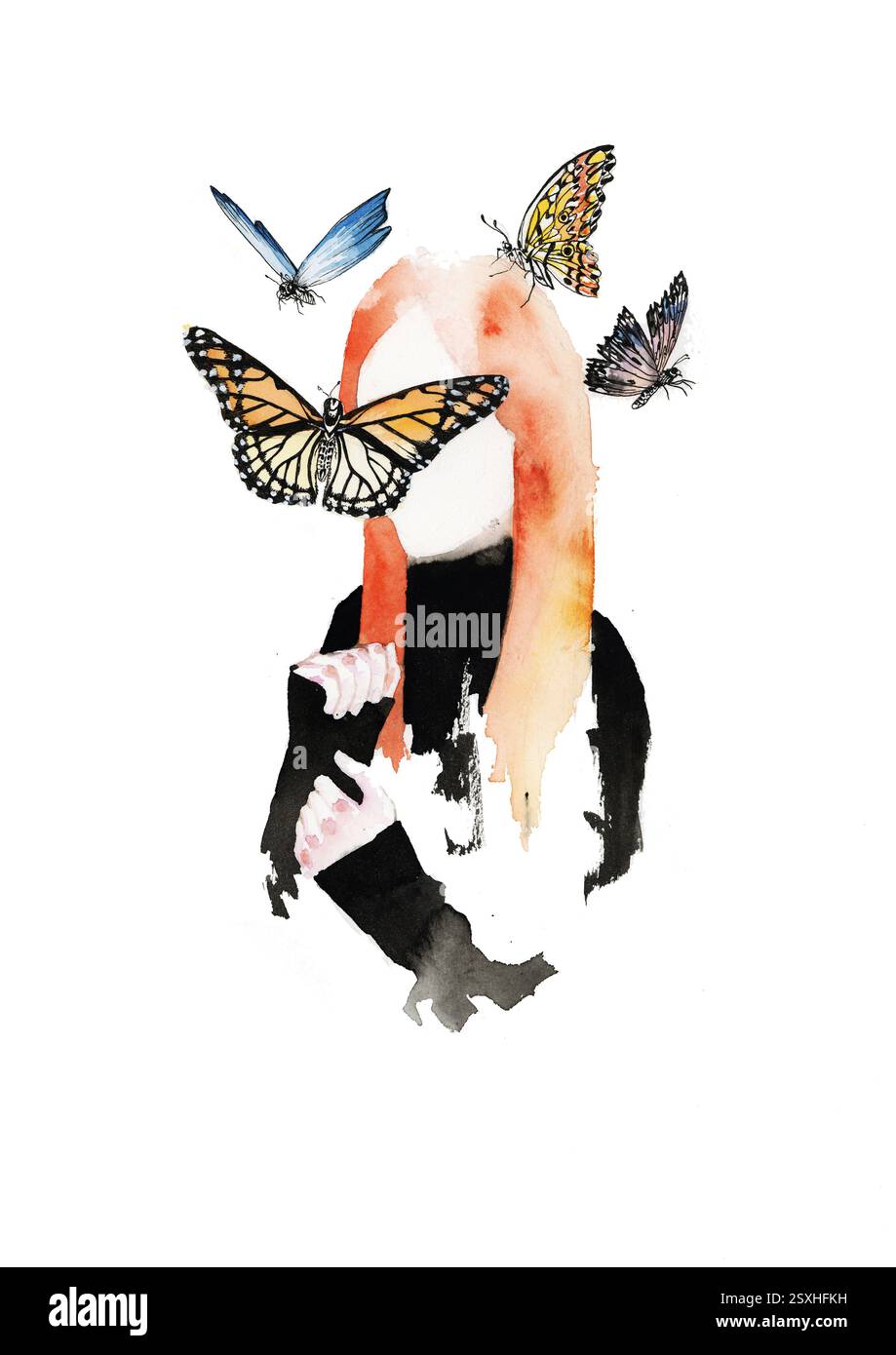 Fragile sensitive woman portrait with butterflies artwork. Fragility ...