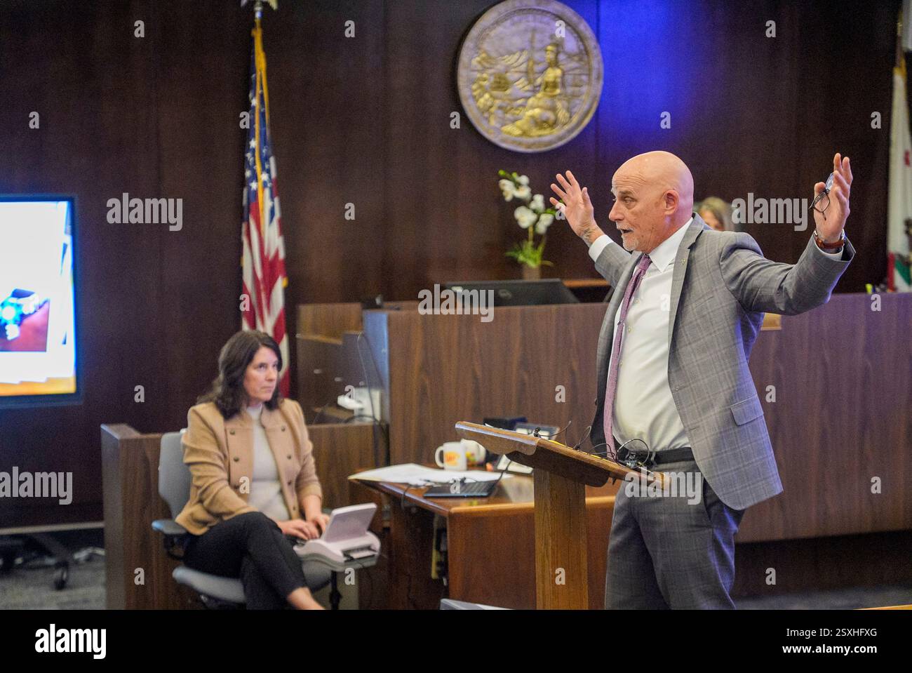 Defense attorney Cameron J. Talley argues during opening statements ...