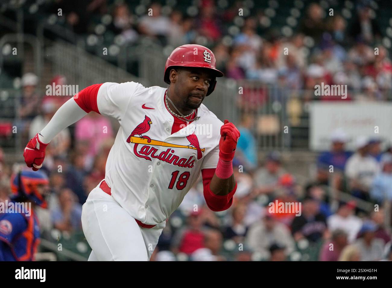 St. Louis Cardinals' Jordan Walker doubles during the sixth inning of a ...