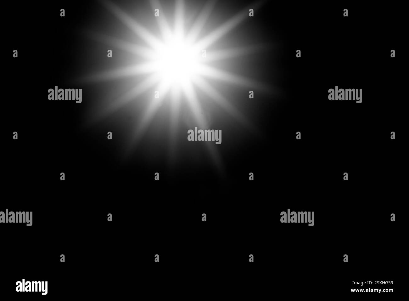 Bright radial rays from a luminous source on a dark abstract background ...