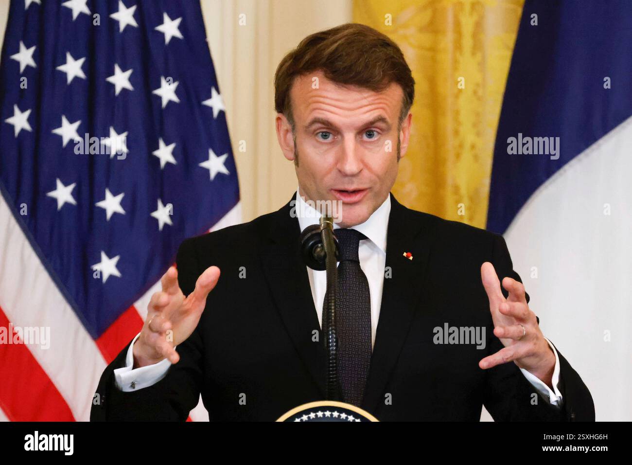 France's President Emmanuel Macron speaks during a joint press ...