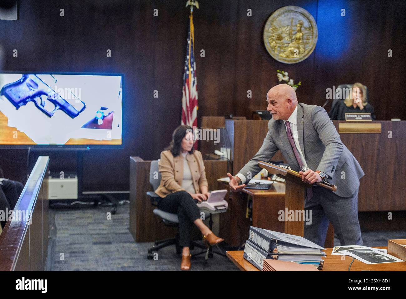 Defense attorney Cameron J. Talley argues during opening statements ...