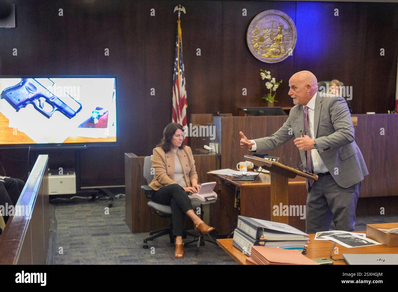 Defense attorney Cameron J. Talley argues during opening statements ...