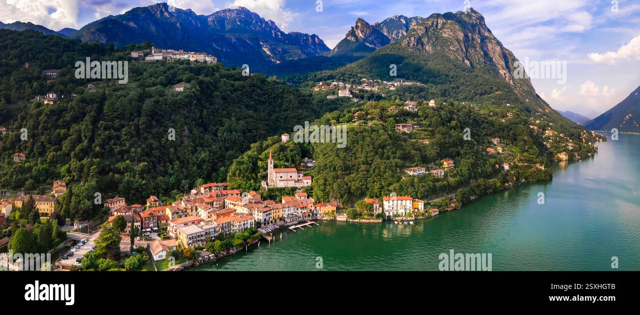Italy, most beautiful scenic villages near lake . Lago di Lugano ...