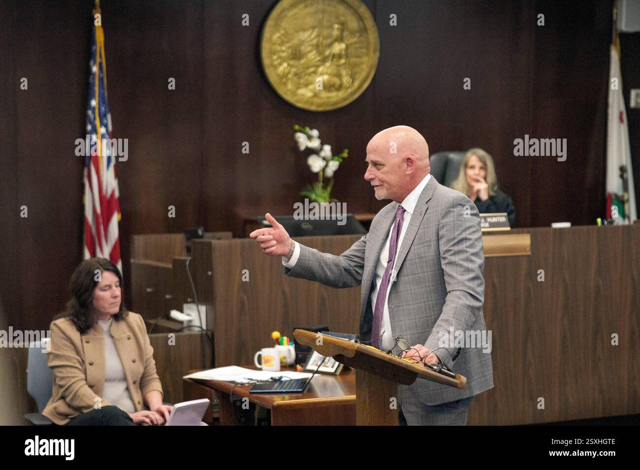 Defense attorney Cameron J. Talley argues during opening statements ...