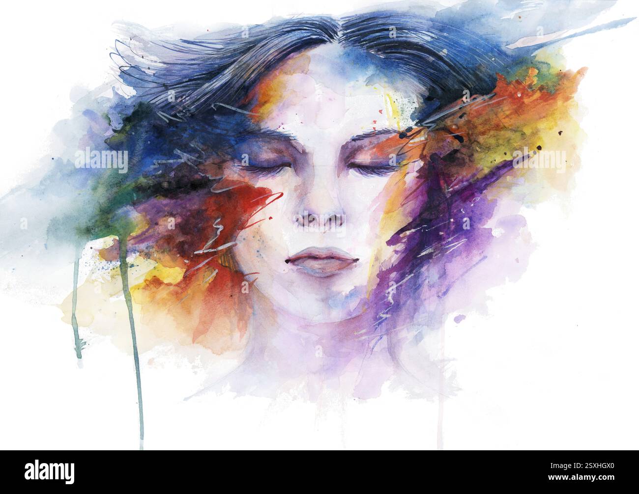 Beautiful colorful woman portrait artwork. Natural beauty, health ...