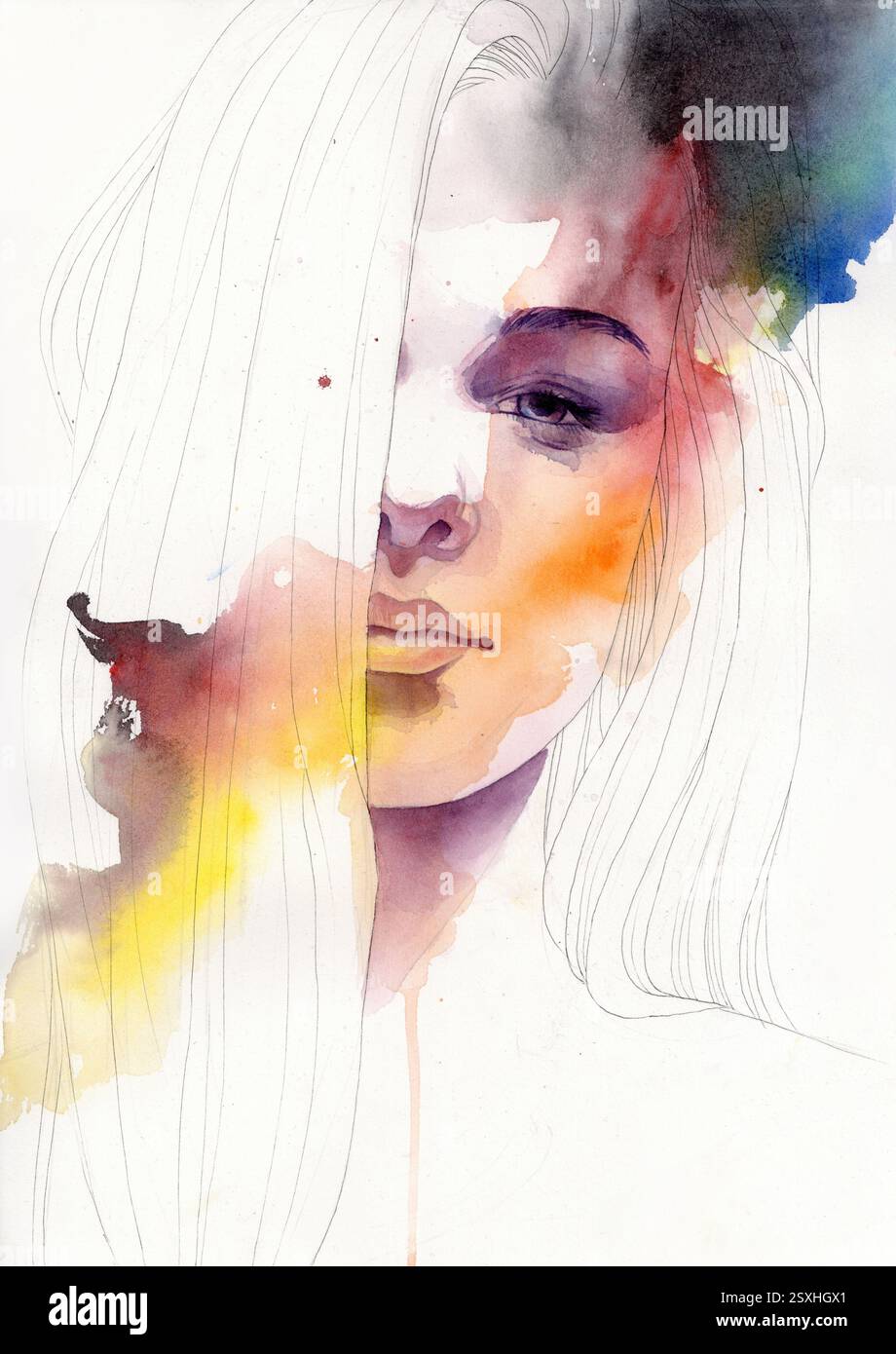 Beautiful colorful woman portrait artwork. Natural beauty, confidence ...