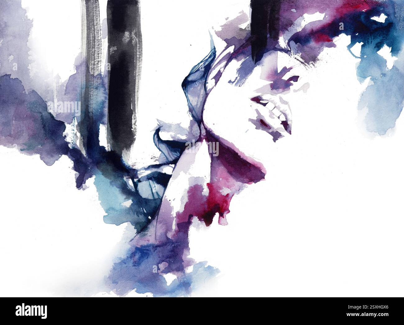 Romantic couple kissing, making love portrait artwork. Romance, attraction, desire, lust concept ...