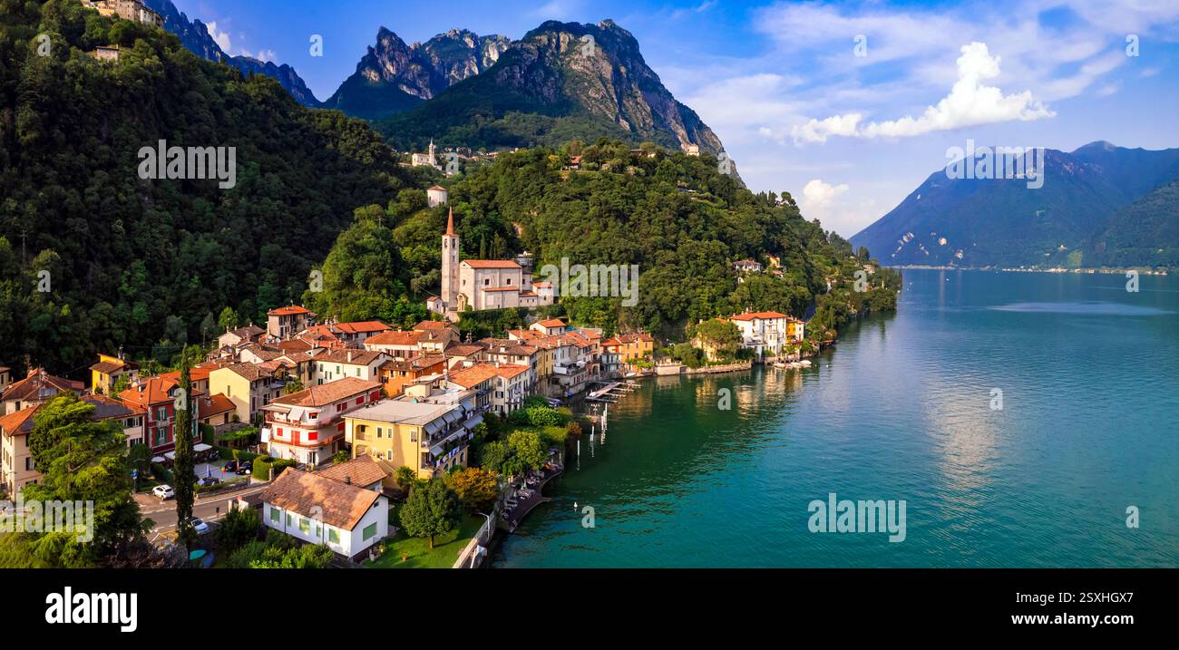 Italy, most beautiful scenic villages near lake . Lago di Lugano ...