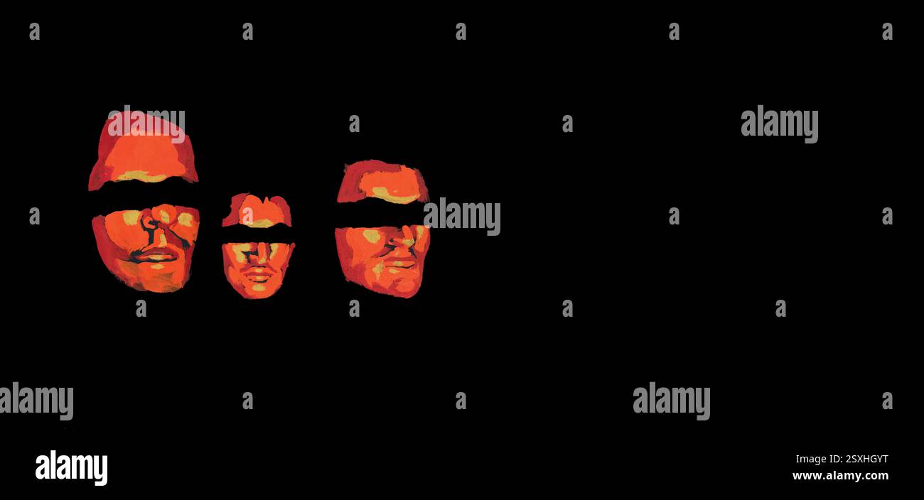 Three censored criminal people at night artwork, copy space ...