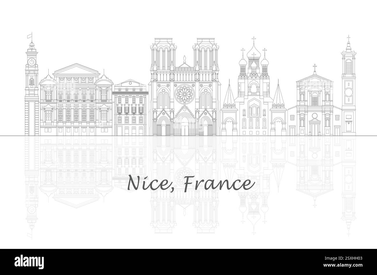 Outline Skyline panorama of City of Nice, France - vector illustration ...