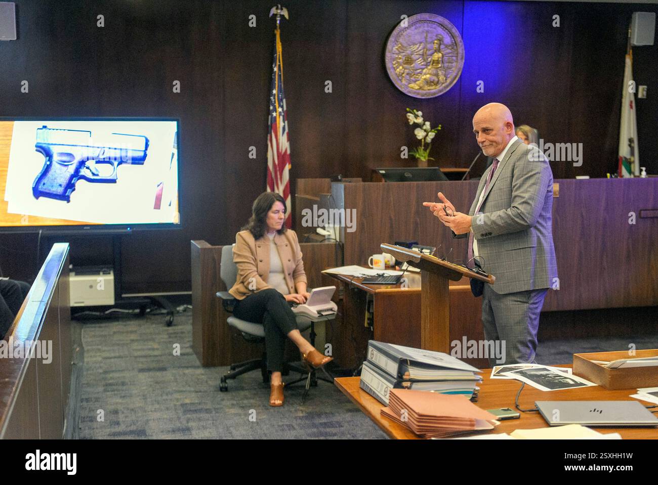 Defense attorney Cameron J. Talley argues during opening statements ...