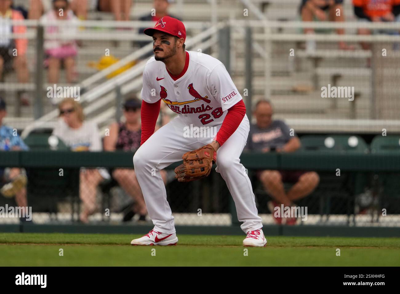 St. Louis Cardinals third baseman Nolan Arenado takes up his position ...