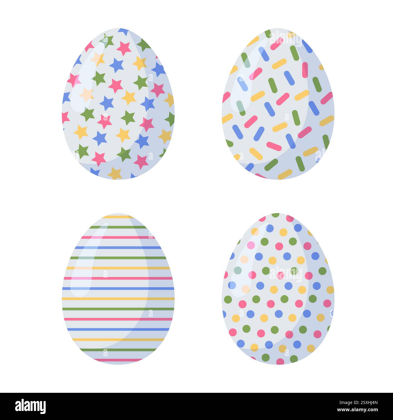 Set of colorful decorated Easter eggs. Isolated vector illustration in ...