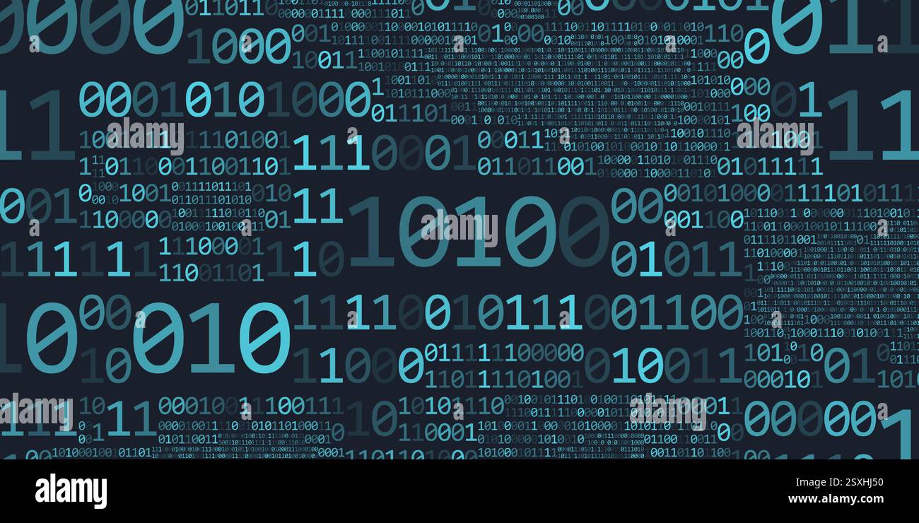 Abstract binary code cloud background. AI learning on data cyber field ...