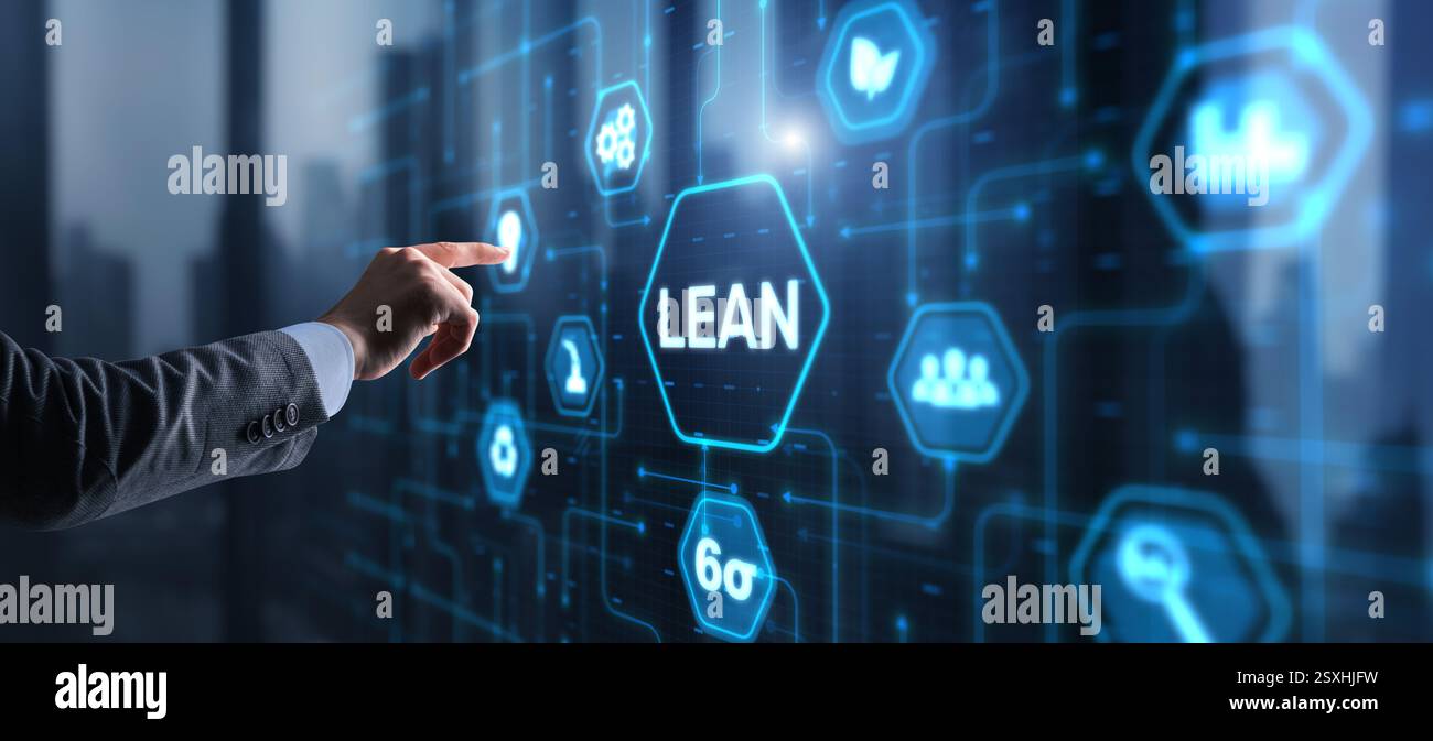 Lean manufacturing. Quality and standardization. Icon on Virtual screen ...