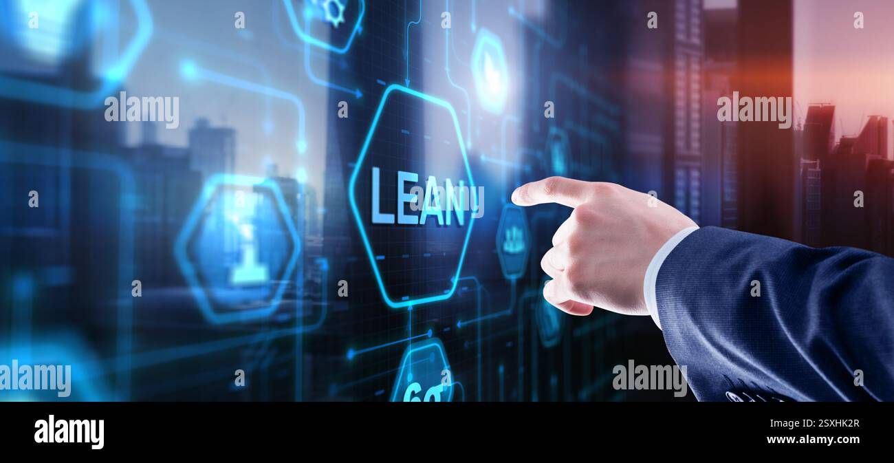 Lean manufacturing. Quality and standardization. Icon on Virtual screen ...