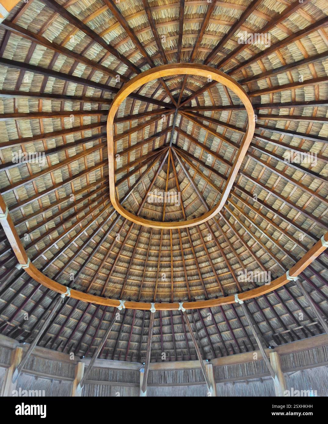 View of the intricate timber and thatch ceiling at El Dorado Ecolodge ...